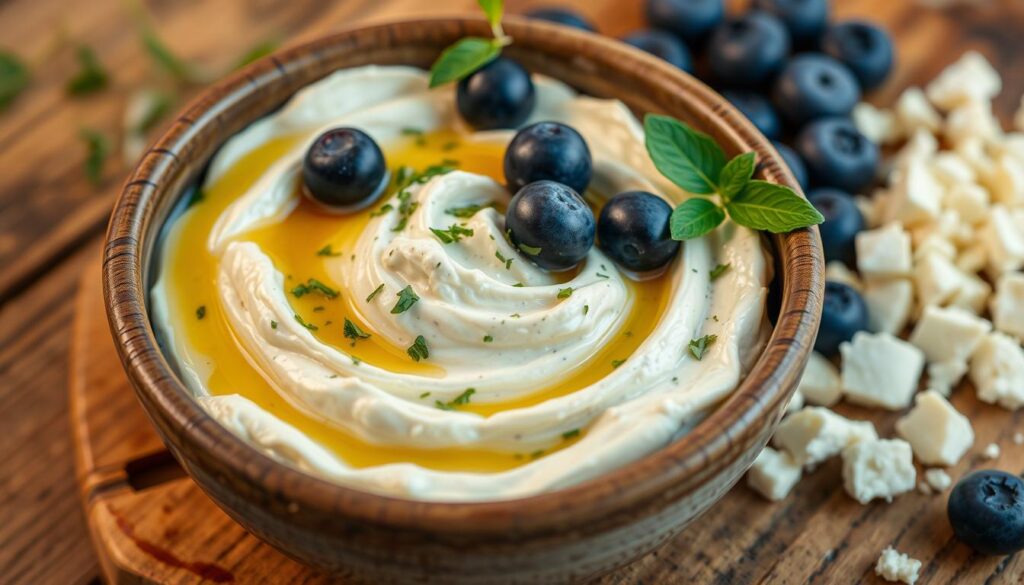 Rollitos de Arándanos y Queso Feta con Crema de Queso