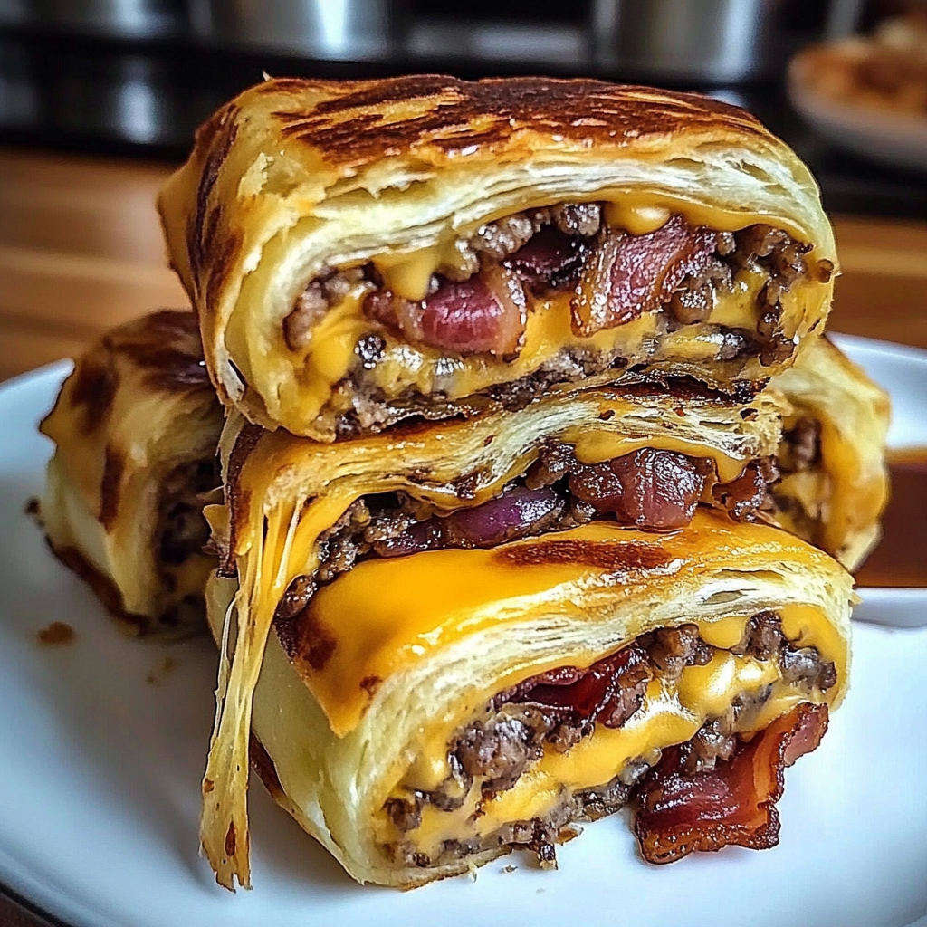 Garlic Butter Bacon Cheeseburger Rollups are irresistible! - recetasdeluisa