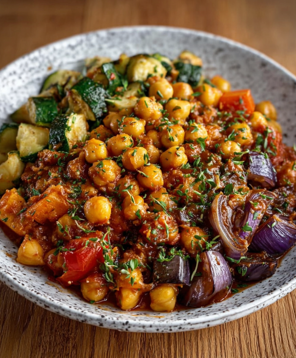 Ensalada de garbanzos con verduras asadas para platos económicos y ...