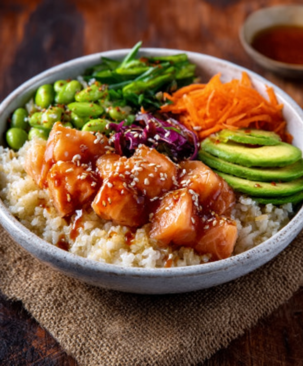 Poke bowl de salmón con arroz integral: ¡delicioso y saludable ...