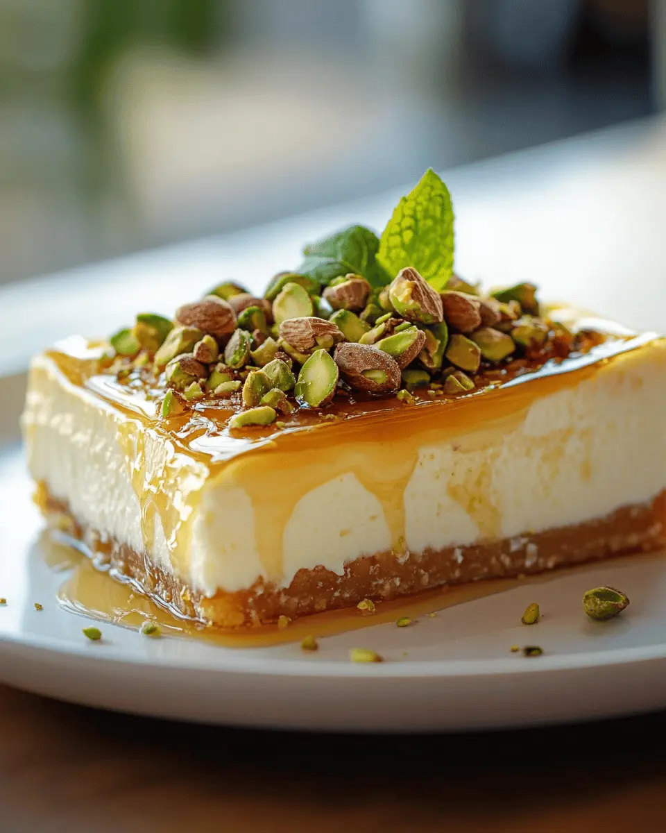 cheesecake cremoso con miel y pistachos