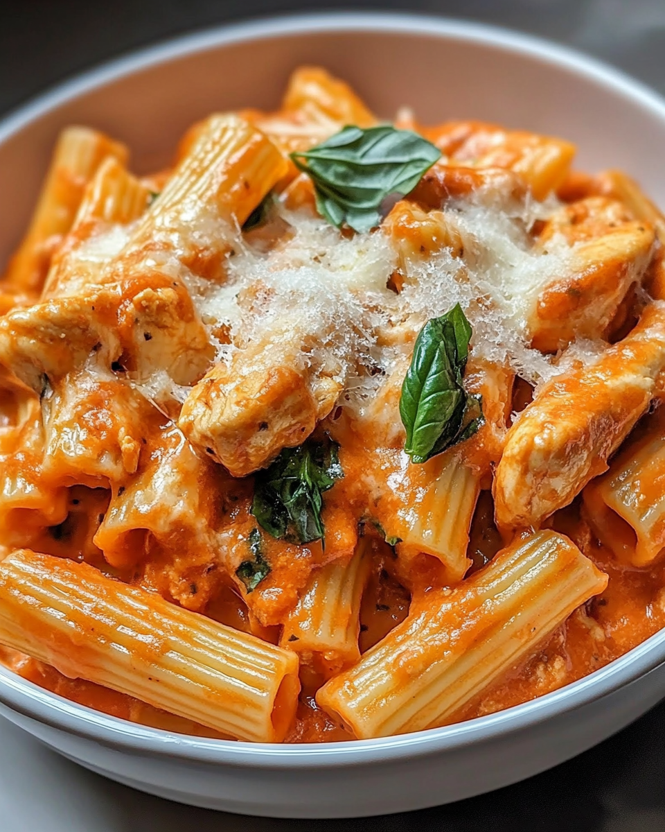 Rigatoni con salsa cremosa de tomate y pollo fácil y delicioso ...